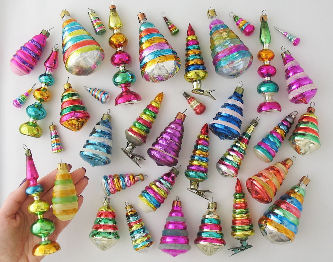 PYRAMID Glass Vintage Christmas Tree Ornaments, Retro Silver-mercury ...