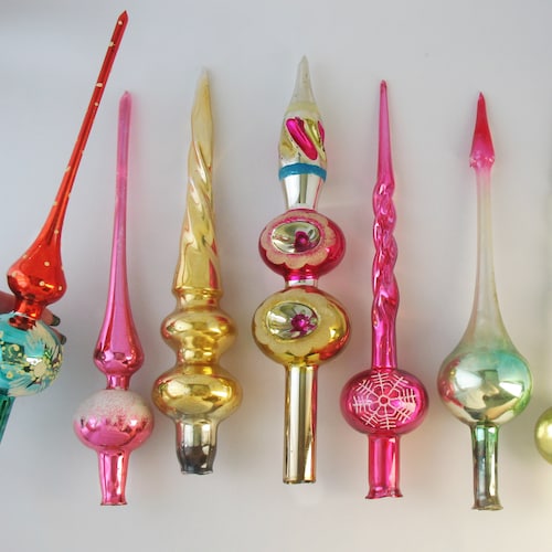 Vintage Christmas Tree Top Glass Ornament Hand Decorated Pink - Etsy