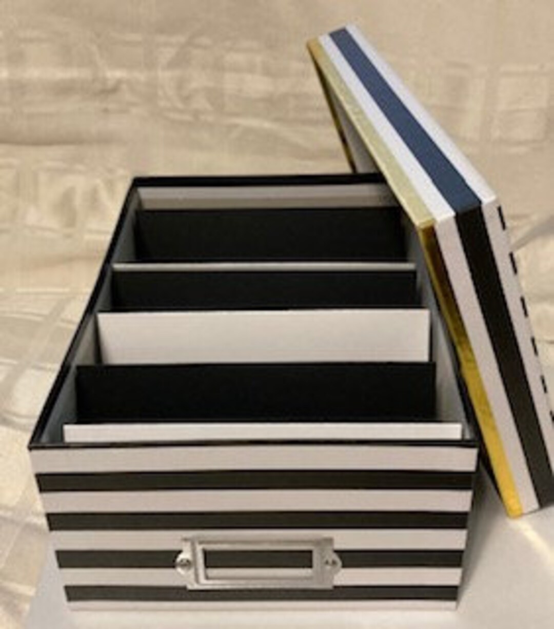 Greeting Organizing Box Black and White Stripes With 1 Set of Dividers ...