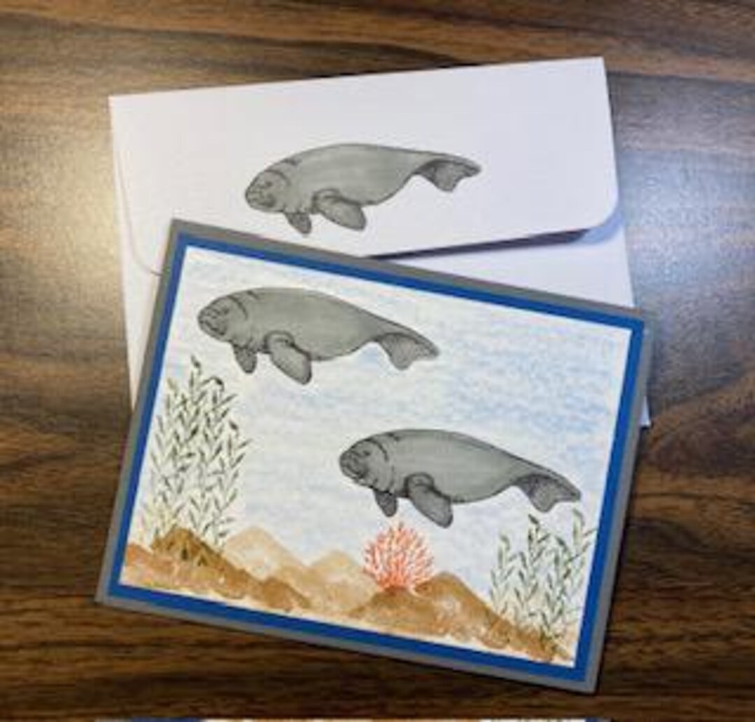 Manatee Greeting Card - Hand Colored - Etsy