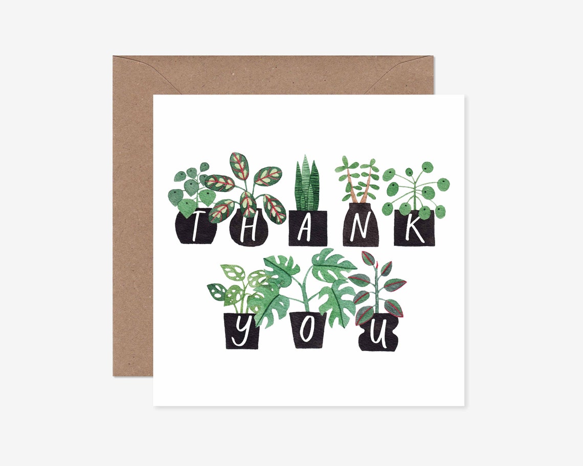Potted Plants Thank You Greeting Card Plant Card Thank You | Etsy