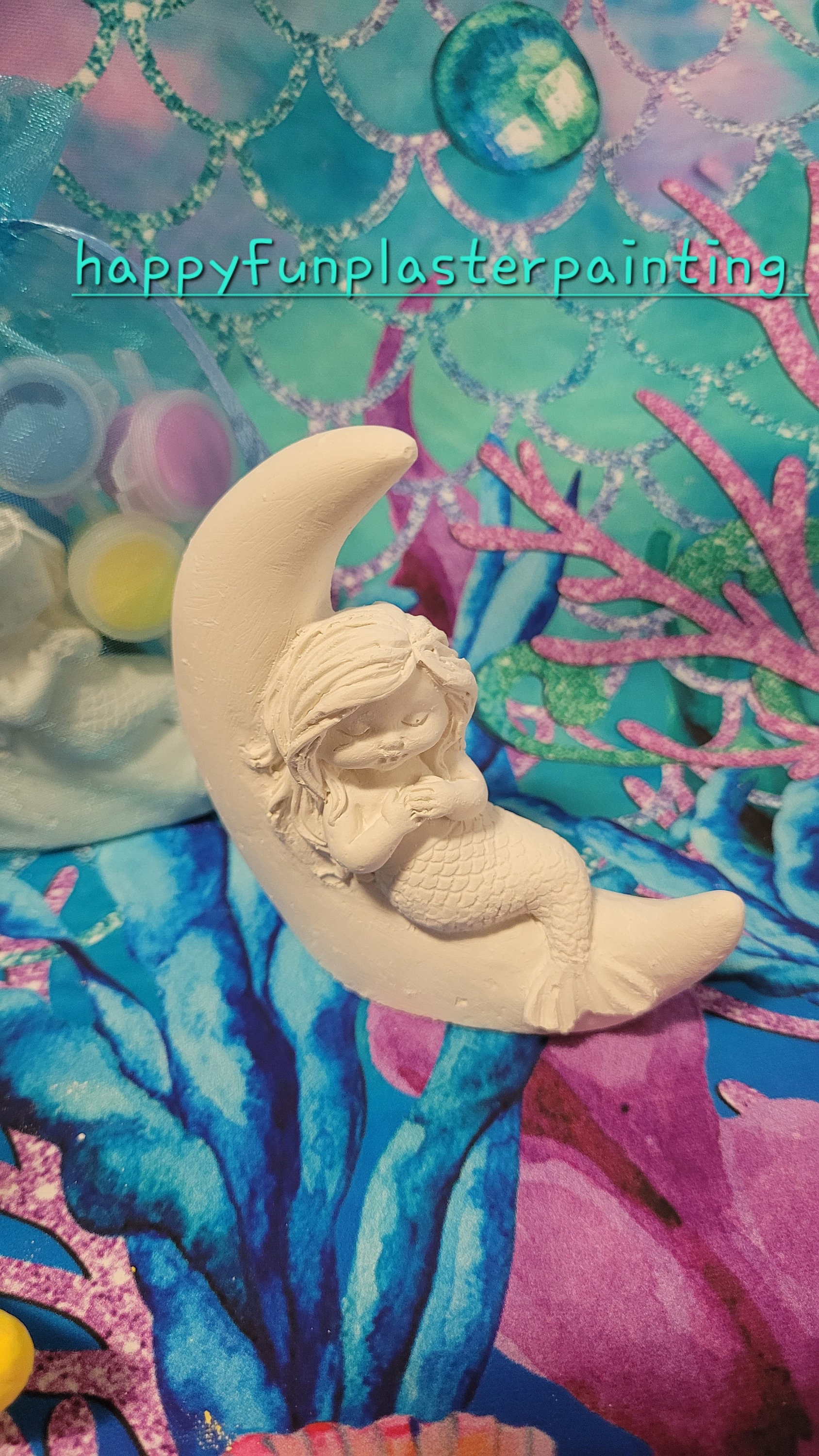 3D Mermaid on the Moon Plaster Painting Kits With Paint Party Favours ...