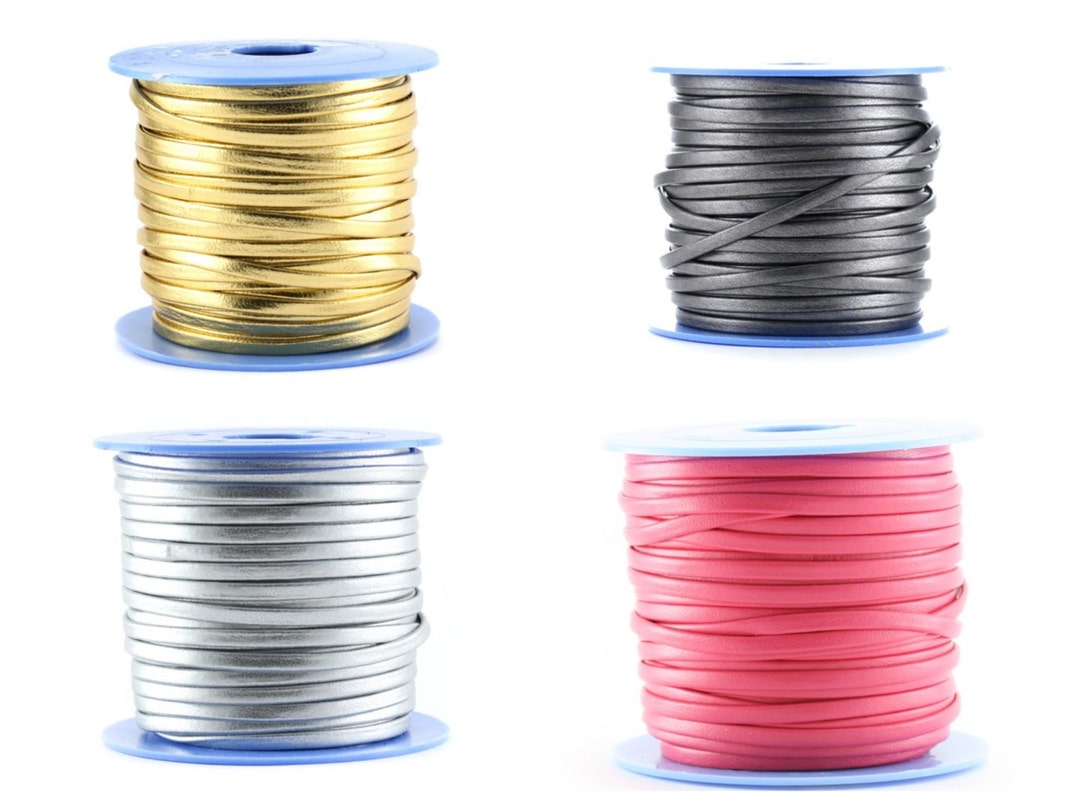 1, 2 or 5 M of 3x2mm Flat Leather gold, Silver, Lead dark Grey or ...