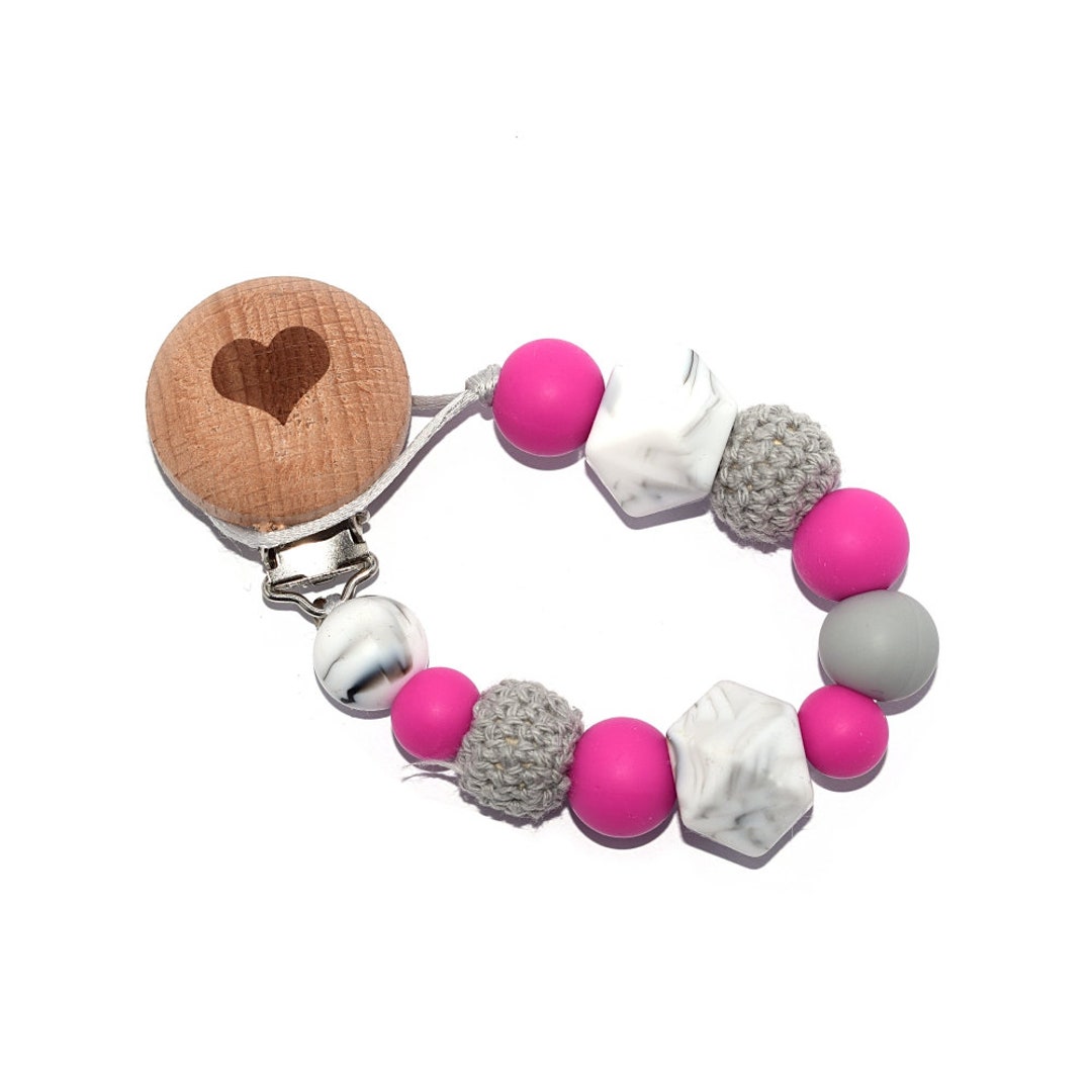 Kit diy Attachment Nipple / Pacifier heart Silicone Pearls Fuchsia ...