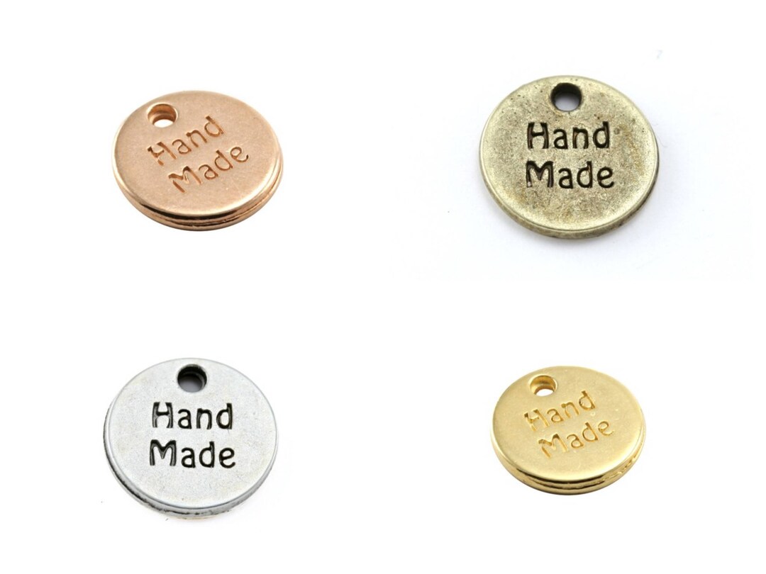 Set of 10 Pendant Charm hand Made handmade in Round Metal 13 Mm Silver ...