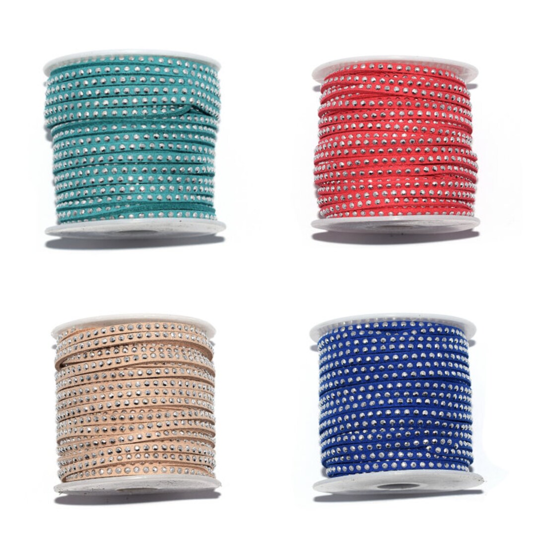 1, 2 or 5 M Suede Ribbon artificial Suede Rivets rhinestones / Cabochon ...