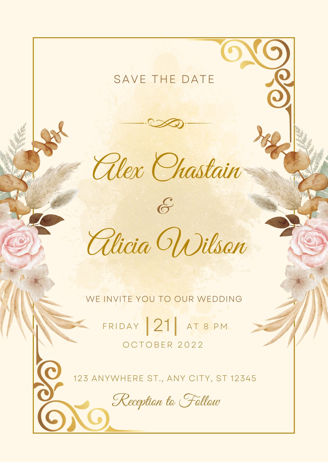 Golden Floral Wedding Card - Etsy