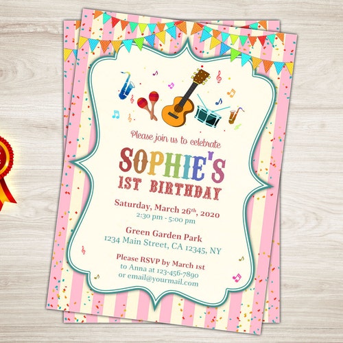 Musical Instruments Birthday Party Invitation Music Theme - Etsy