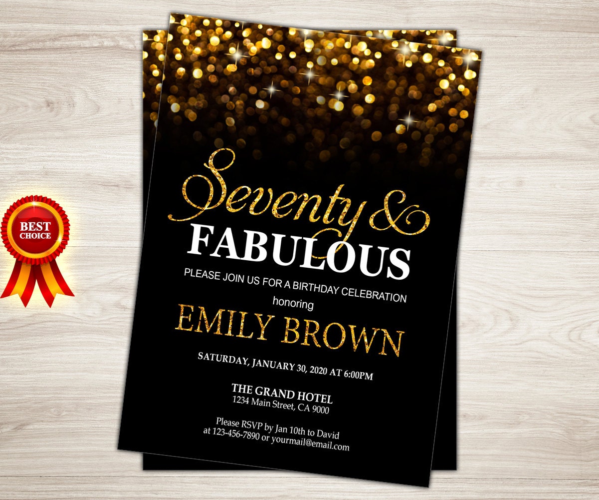 70th Birthday Invitation For Women 70 And Fabulous Golden Etsy