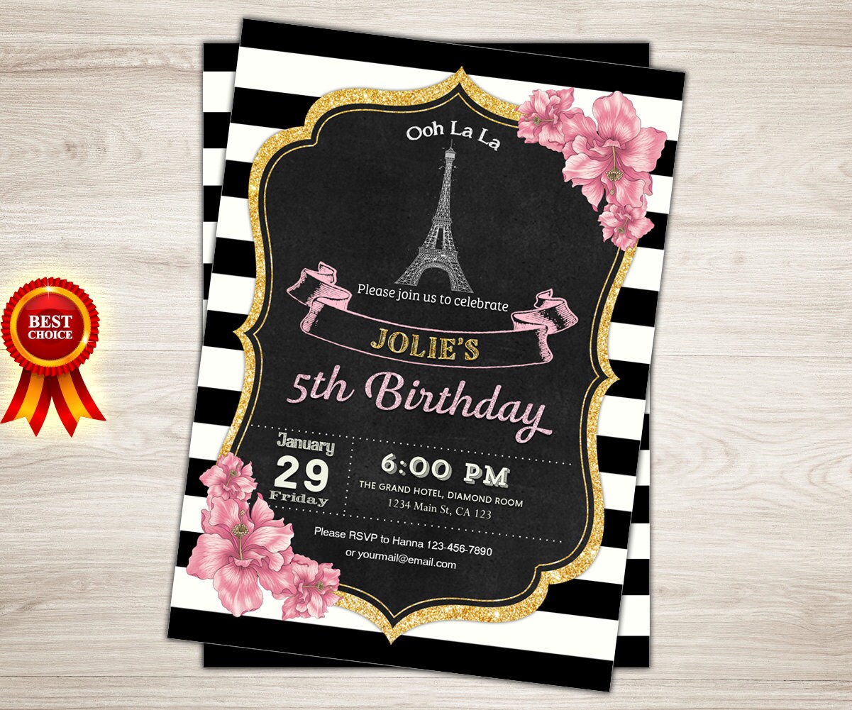 Paris Birthday Invitation. Printable Paris Invitation. 5th | Etsy