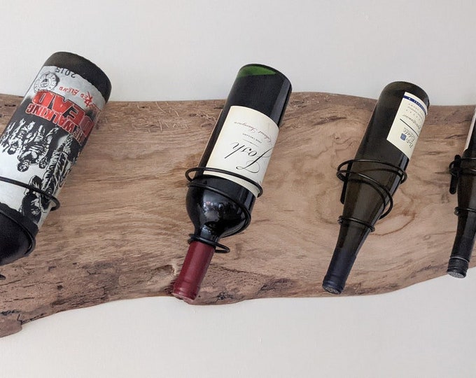 Live Edge Oak Horizontal Wine Rack, White Washed Oak, Wall Art, Custom ...