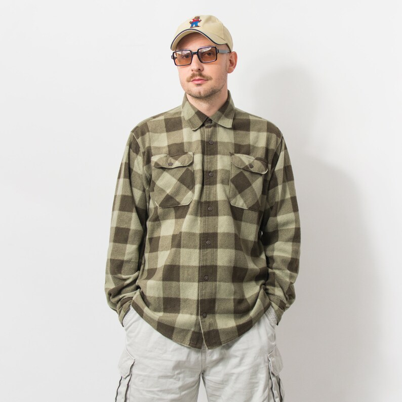 WRANGLER Fleece Shirt Y2K Check Lumberjack Top Men Size L - Etsy