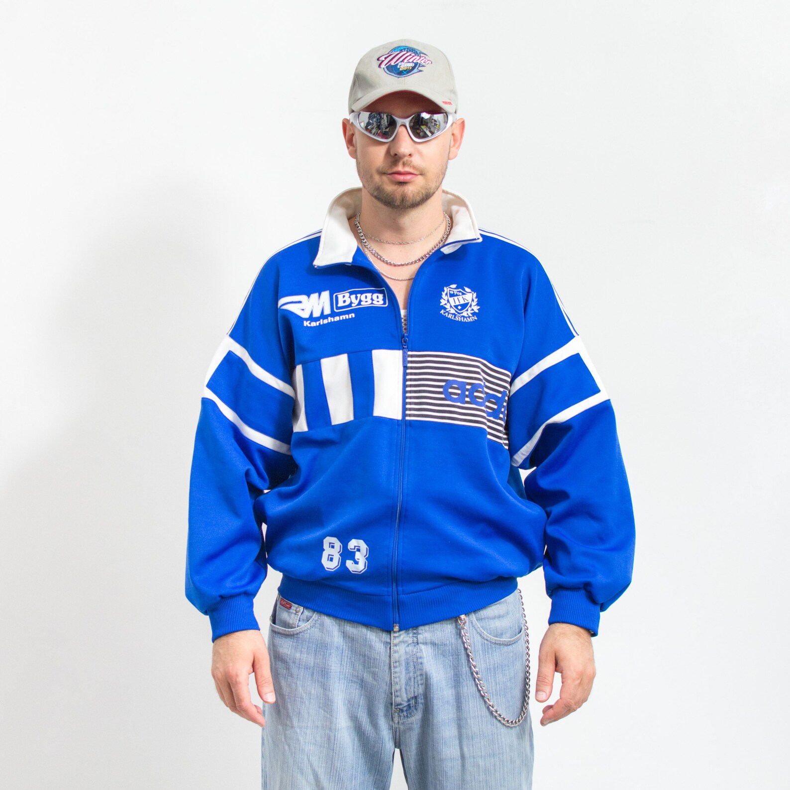 ADIDAS 80's Vintage Track Jacket IFK Karlshamn Zip up Blue Men Size L ...