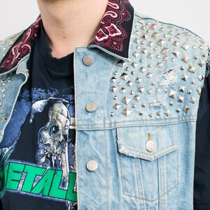 Slipknot Denim Vest Reworked Vintage Distressed Studded Rocker Top Men ...