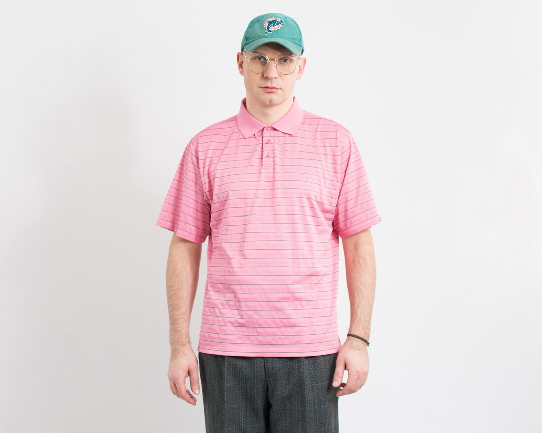 Calvin Klein Polo Shirt Salmon Pink Striped Vintage Short Sleeve Men L ...