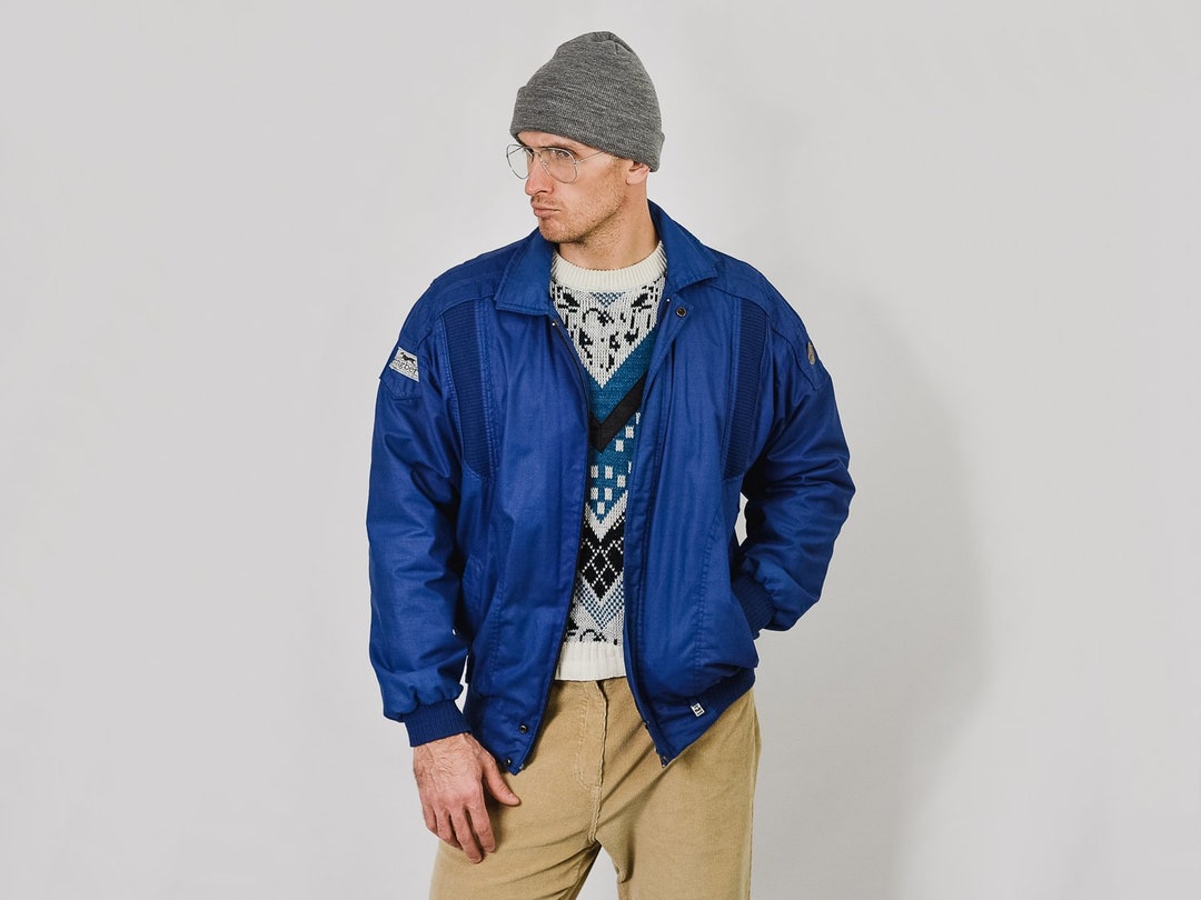 Italian Style Vintage Jacket Engbers Bomber Blue 80's Retro Lined ...