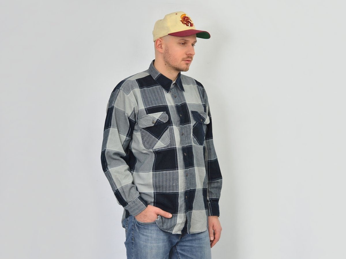 Corduroy SHIRT Checkered Vintage Black White Tartan Plaid Corduroy SHIRT Checkered Vintage Black White Tartan Plaid