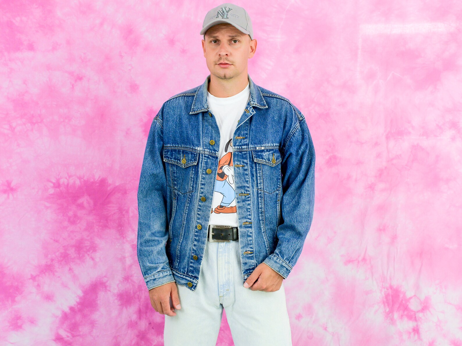 vintage-blue-denim-jacket-oversized-90s-jean-men-trucker-etsy