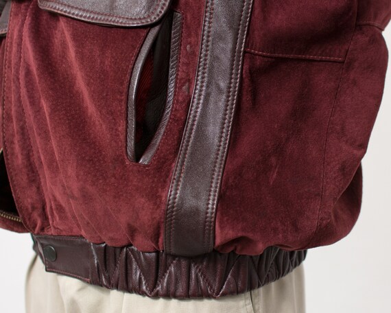 Burgundy leather bomber jacket 80's vintage men size … - Gem