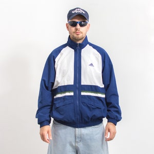ADIDAS Track Jacket Blue White Zip up Windbreaker Men Size L/XL - Etsy