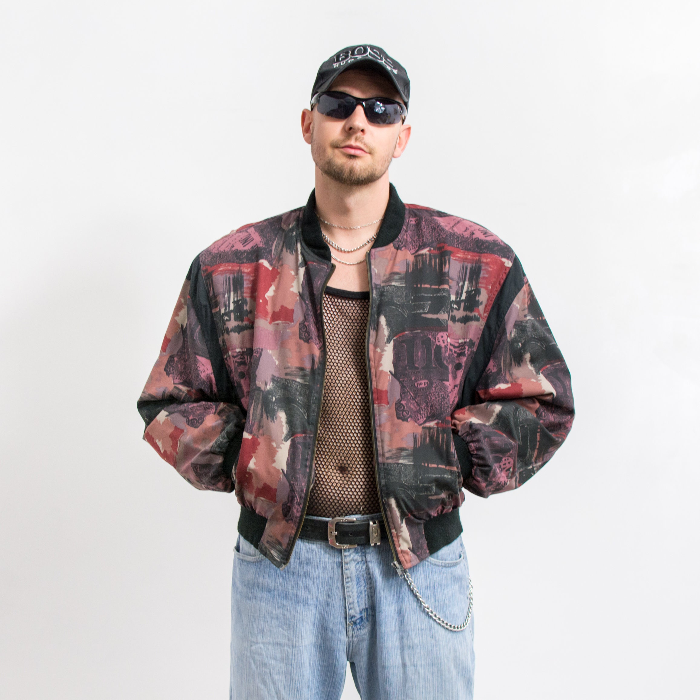 Oversized 80's Bomber Jacket Vintage Printed Men Size L/XL - Etsy