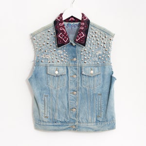 Slipknot Denim Vest Reworked Vintage Distressed Studded Rocker Top Men ...