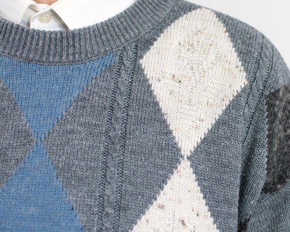 80s retro sweater gray diamond pattern jumper preppy … - Gem