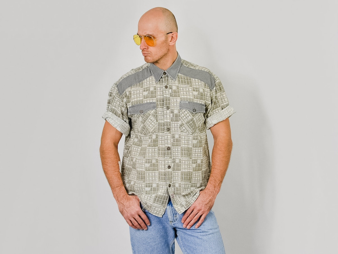 Junker Shirt Lightweight Denim Jean Men Shirt Vintage Short Sleeve 90's ...