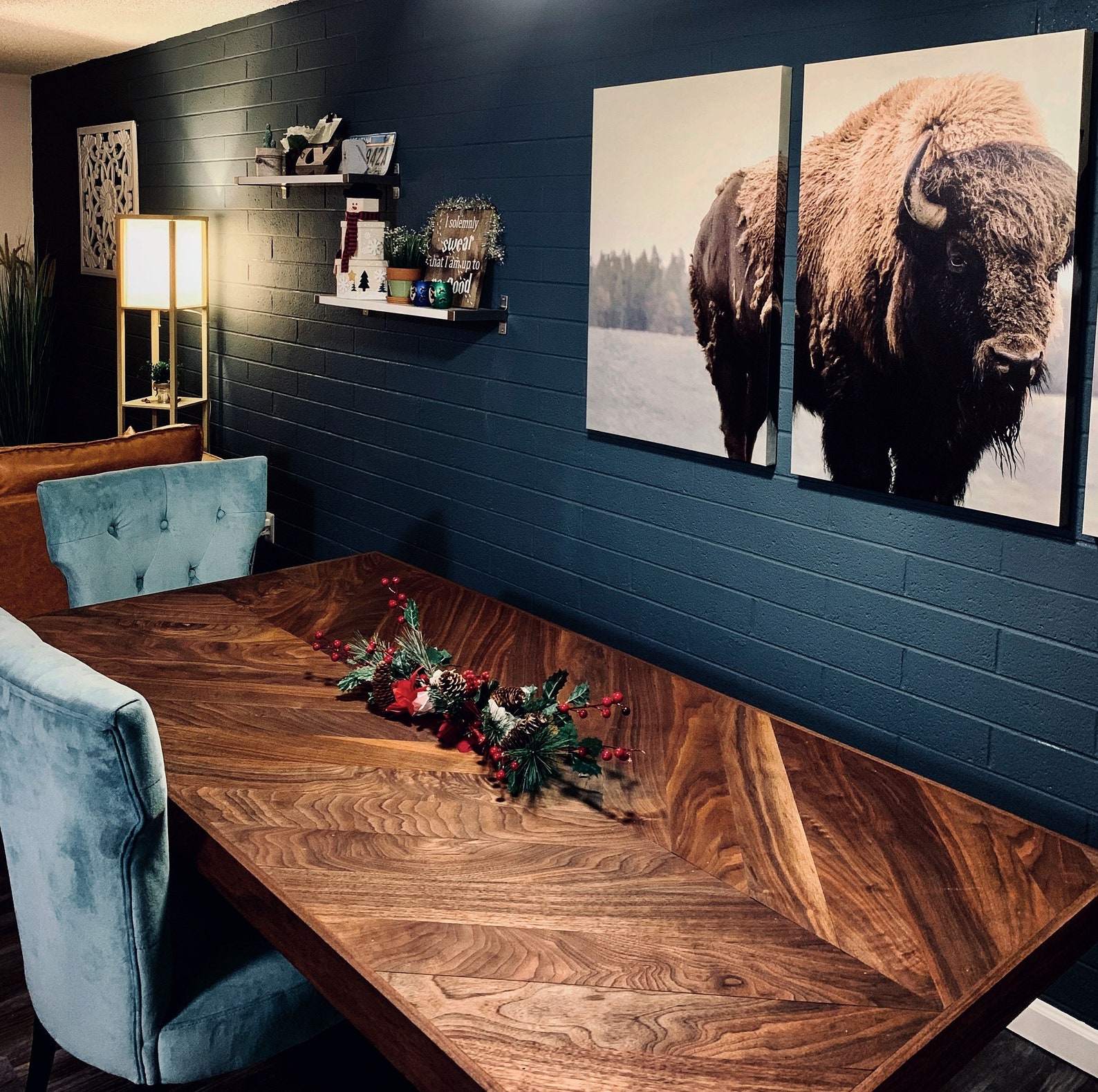 Chevron Dining Table,walnut, Herringbone Dining Table, Metal Legs, Wood ...