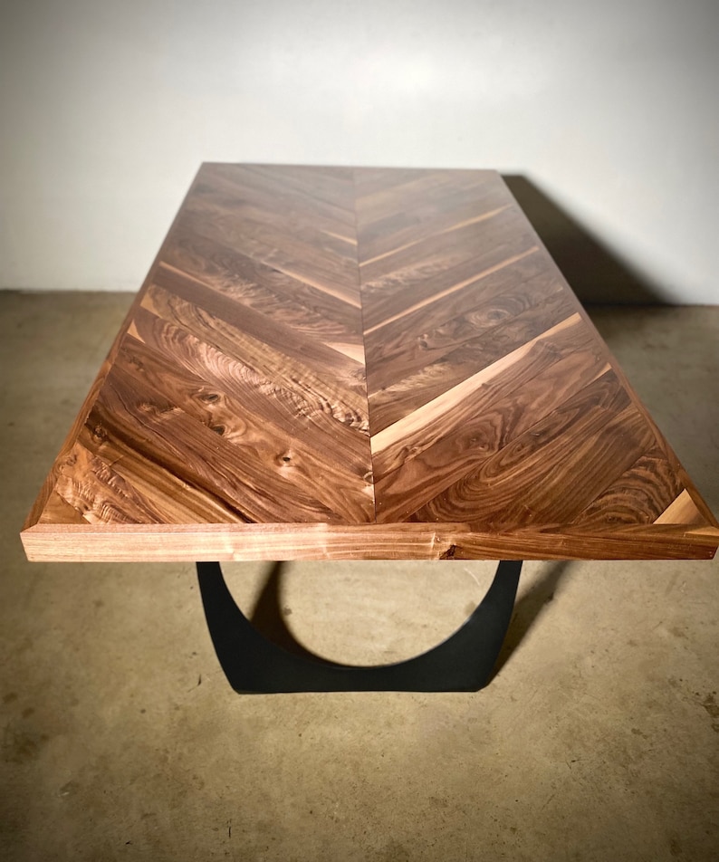 Chevron Dining Table,walnut, Herringbone Dining Table, Metal Legs, Wood ...
