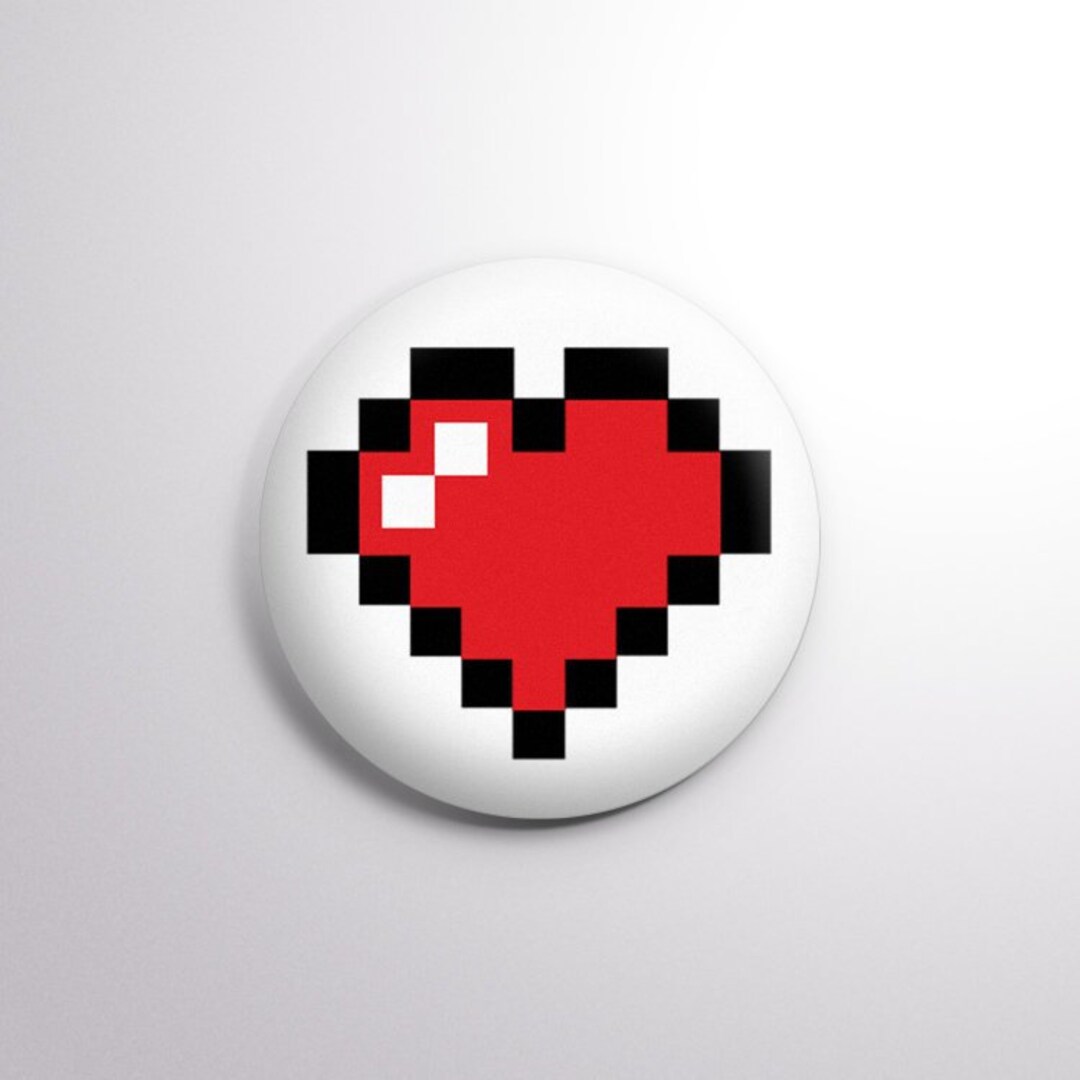 Red Pixel Heart Button 8-bit Video Game Pin. Retro Style Videogame ...