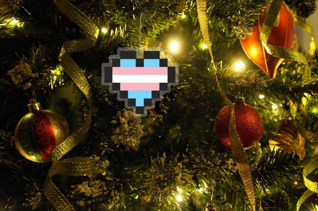 Trans Pixel Heart, Holiday LGBTQ+ Transgender Ornament - Flat Laminated ...
