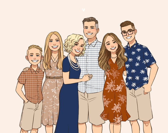 Custom Family Portrait Illustration, Custom Couple Portrait ...