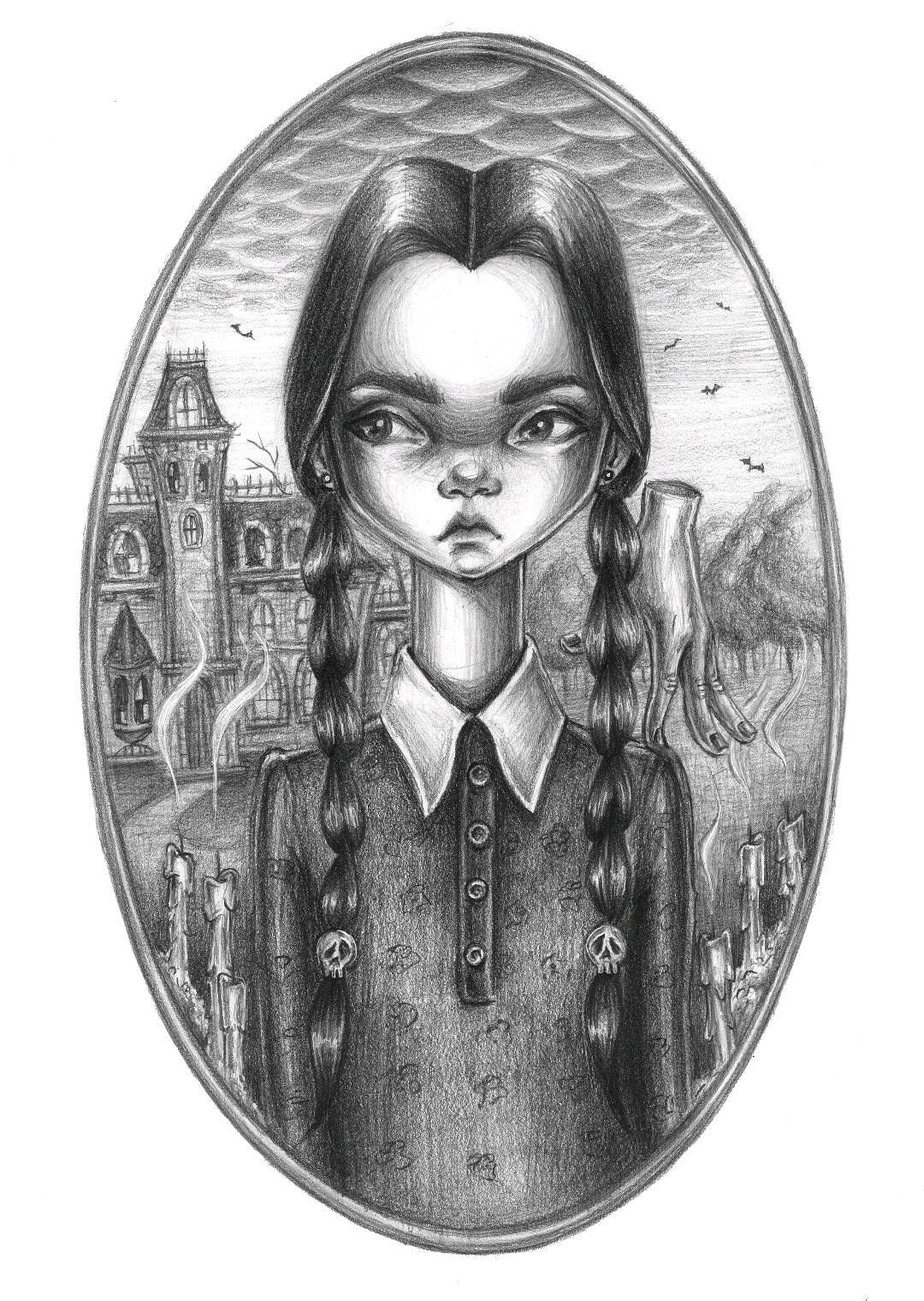 Illustration Wednesday Addams, Art Print A4. Decorative Sheet ...