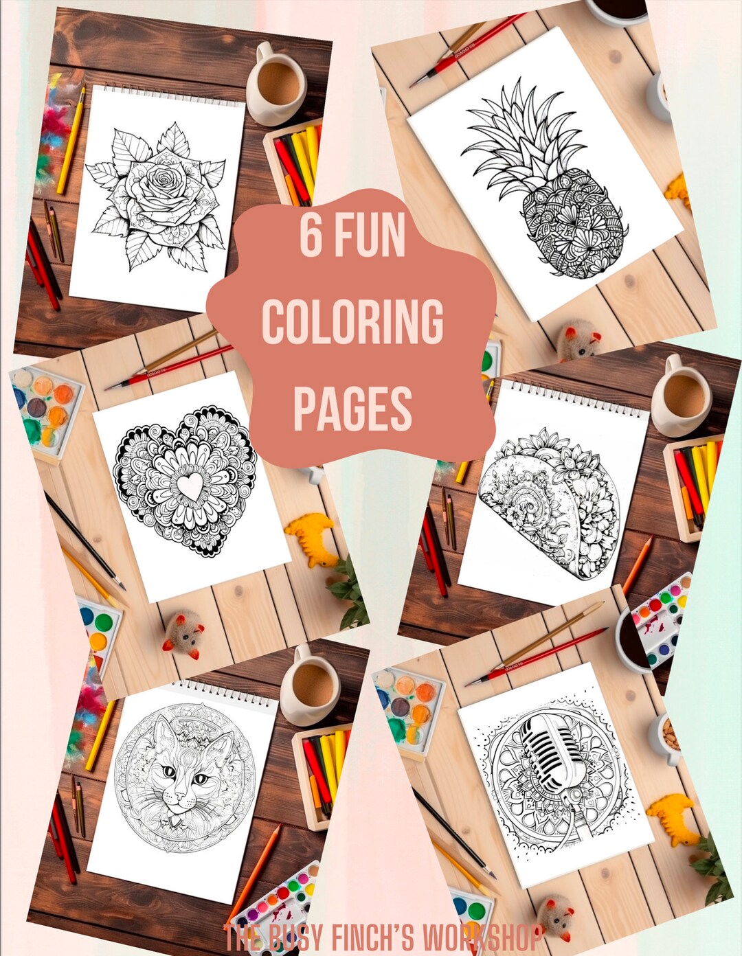Fun Coloring Pages for Adults or Teens 6 Pages to Color and Relax Your ...