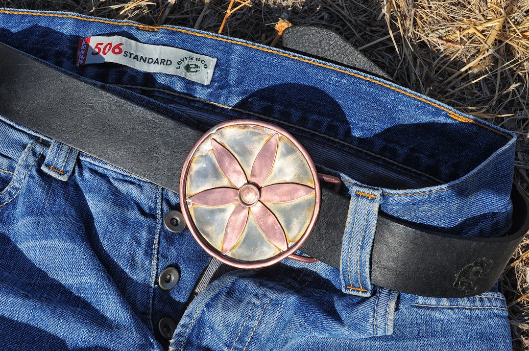 Belt Buckle in Brass & Copper With Spiritual Symbol, Handmade - Unique ...
