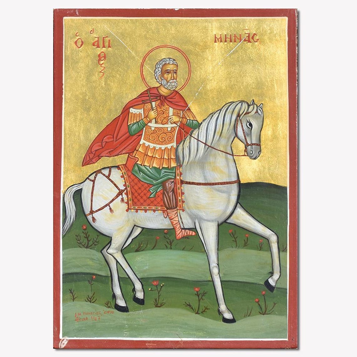 Agios Minas (st. Minas) Greek Orthodox Handpainted Icon on Wood - Etsy