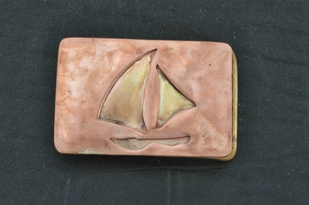 Belt Buckle in Copper and Bronze With a Sailing Boat Design, Handmade ...