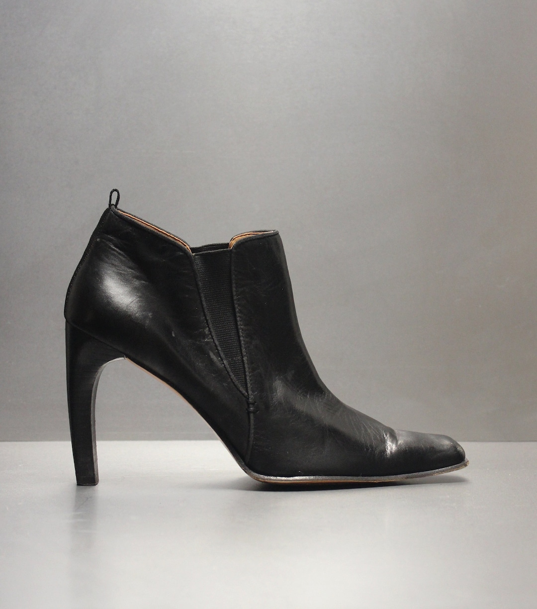 Leather Curved Heel Minimalistic Ankle Shoes Square Toe US 8.5 - Etsy