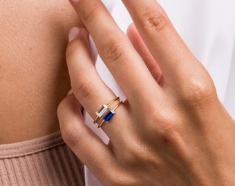 Baguette Ring, Rectangle Ring, Bezel Set Ring, Bezel Set Engagement ...