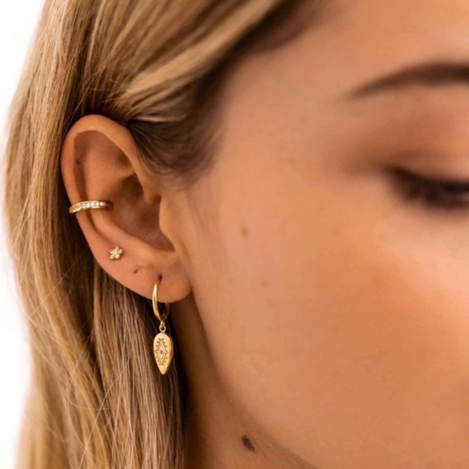 Charm Gold Hoops Cz Hoops Earrings Gold Hoops Dainty - Etsy UK