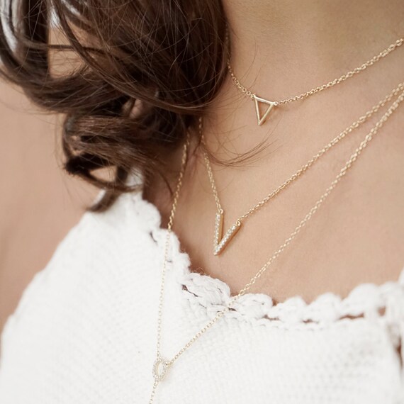 V Layered Necklace V Zirconia Necklace Gold Cz Necklace V shaped Necklace Minimalist Necklace Dainty Necklace Minimalist Jewelry Etsy