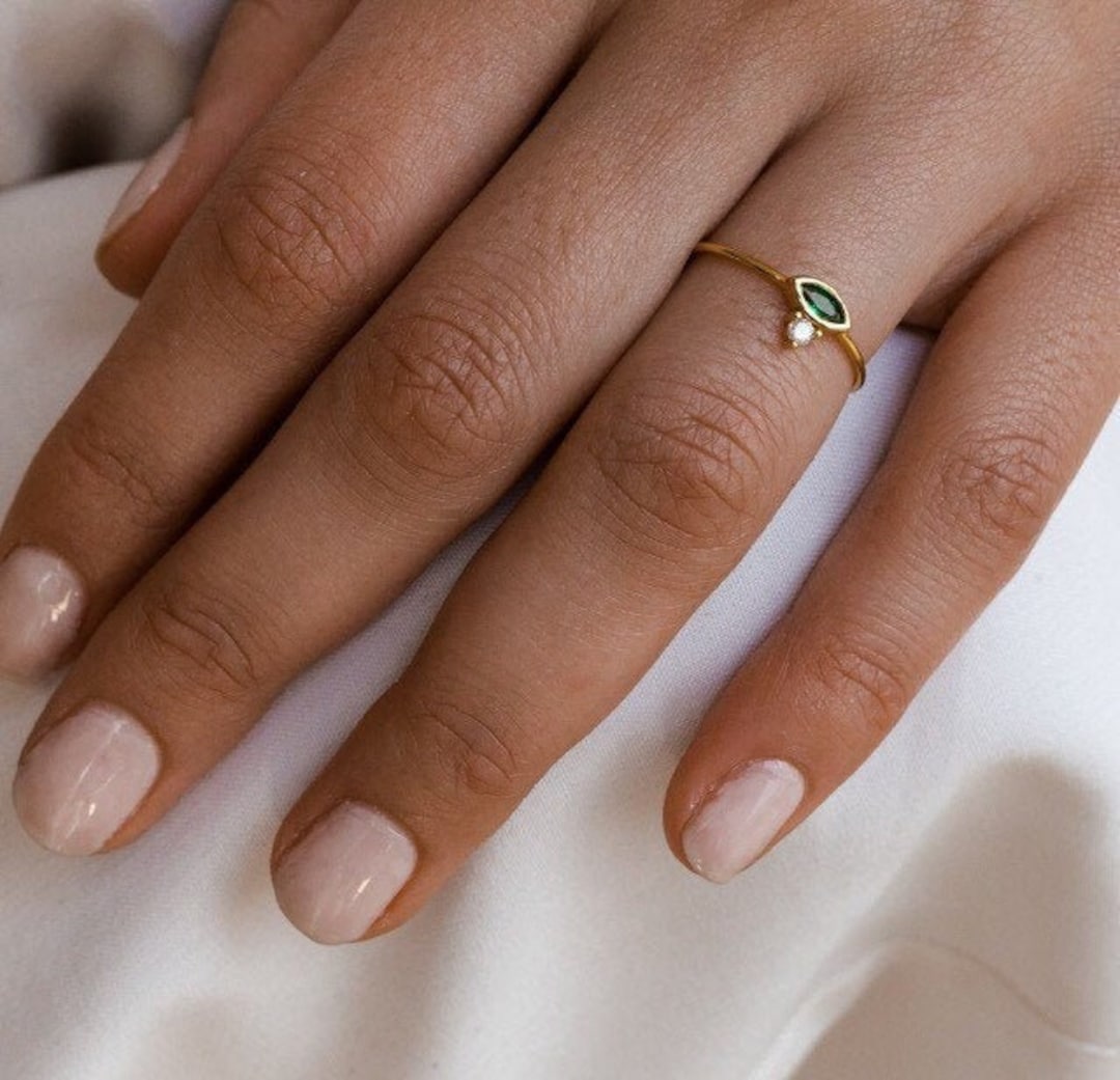 Cz Gold Ring Green Emerald Cz Ring Minimalist Ring Dainty Ring Crystal ...