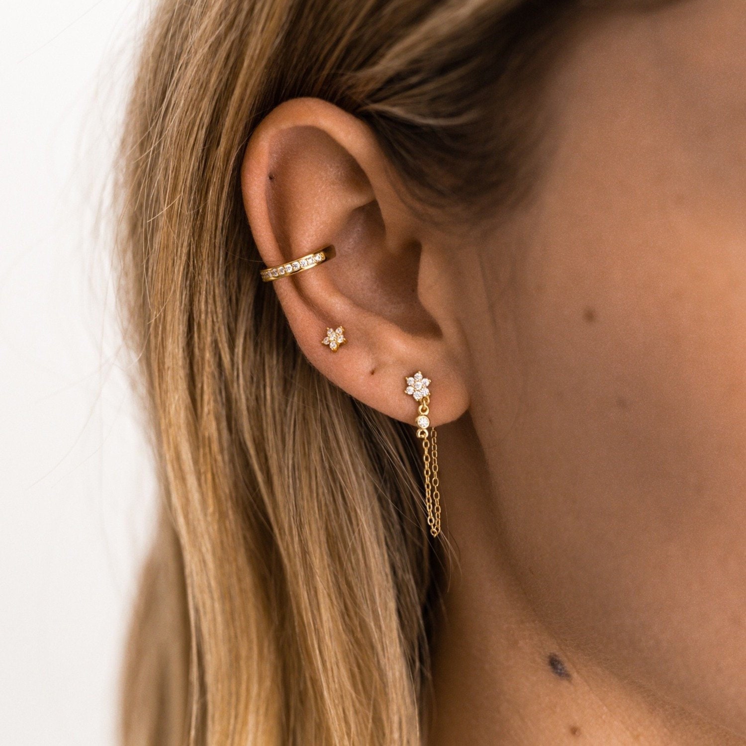 Chain earrings Cz earrings Gold earrings Minimalist | Etsy