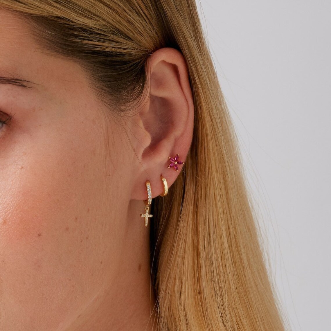 Cz Cross Hoops Gold Cz Cross Hoops Silver Dainty Earrings - Etsy