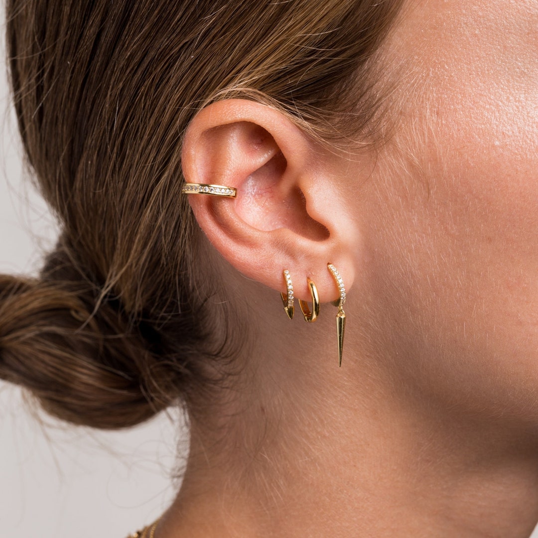 Spike Cz Hoops - Small Hoops - Huggie Hoops - Dainty Earrings - Thin ...