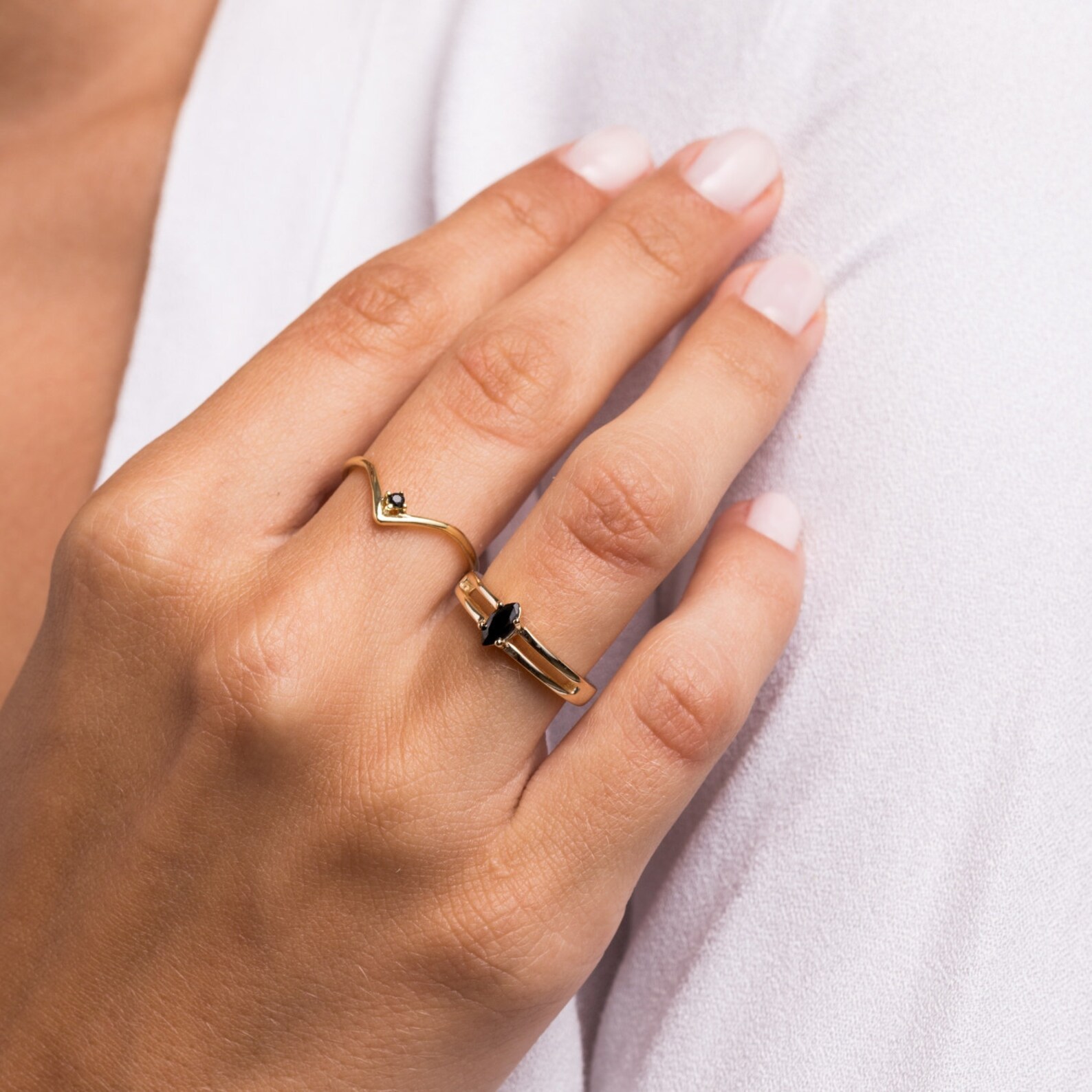 Stacking Ring black Stone Ring Minimal Gold Ring Stacking - Etsy