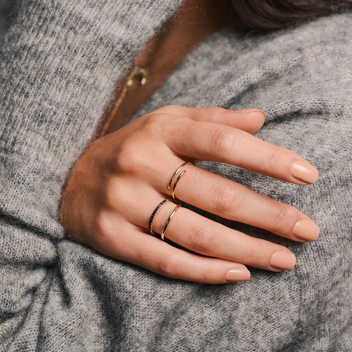 Double Gold Black Ring - Statement Ring - Black Cz Ring - Minimalist ...