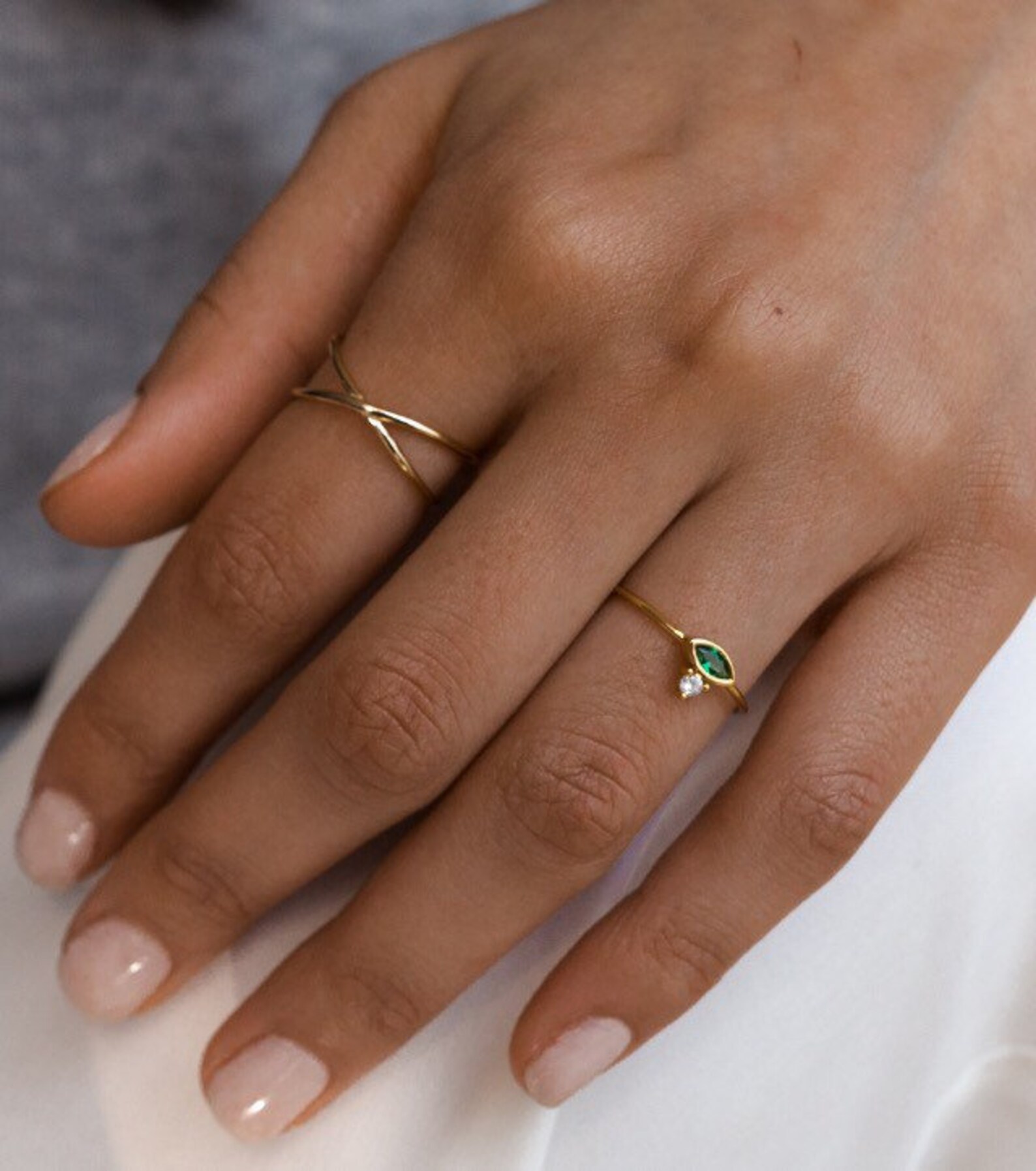 Double Ring Minimalist Gold Ring Open Gold Ring Dainty | Etsy