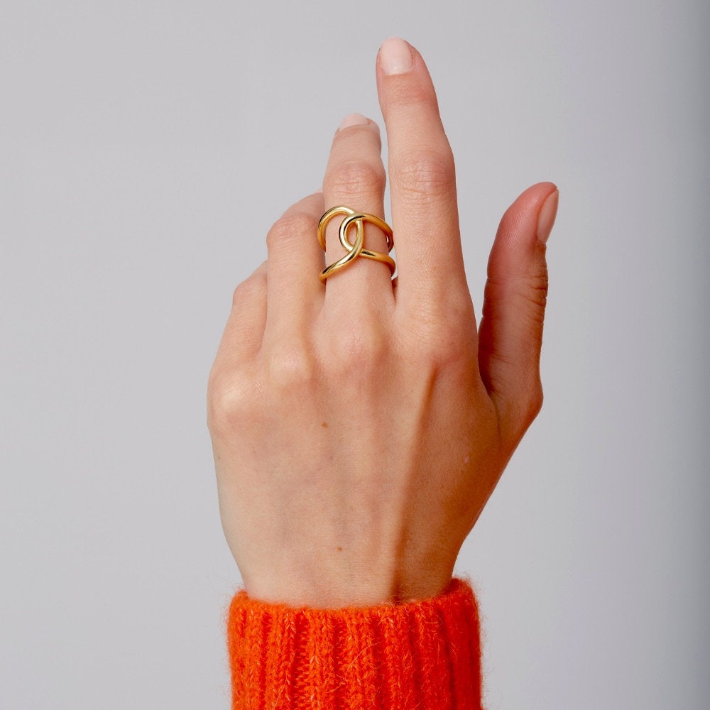 Statement Gold Ring, Double Gold Ring, Minimalist Ring, Dainty Ring ...